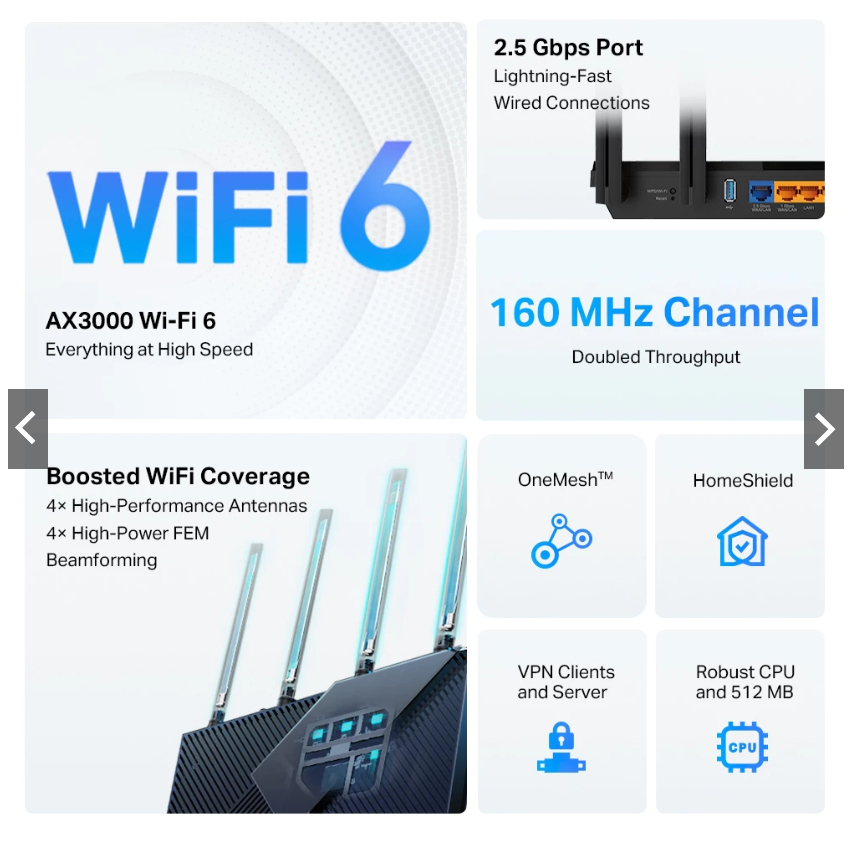 TP-Link Multi-Gigabit High-Performance Wi-Fi 6 Archer AX55 Pro V1 ...