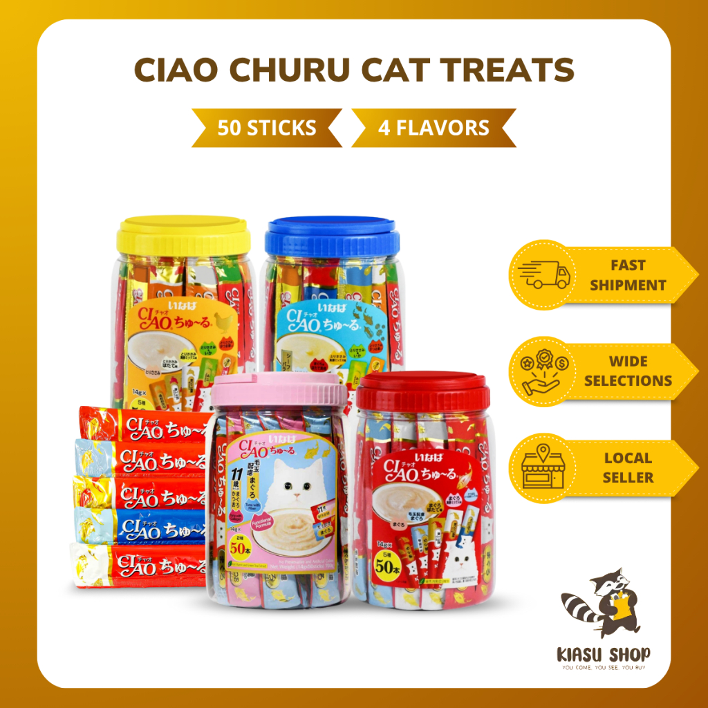 Ciao Churu Cat Treats - 50 Sticks, Festive Pack, Chicken Tuna Seafood ...