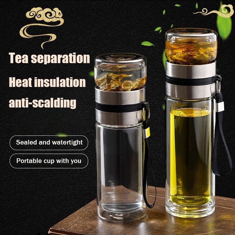⚡SG HOT SALE⚡500ml Double-layer Teacup Glass Bottle Tea Infuser Bottle Portable High ...