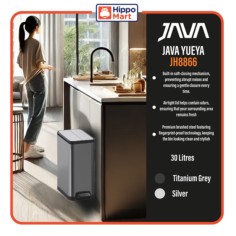 JAVA Dustbin | YUEYA | JH8866 | 30L | Slim Step Bin | Soft Closing ...