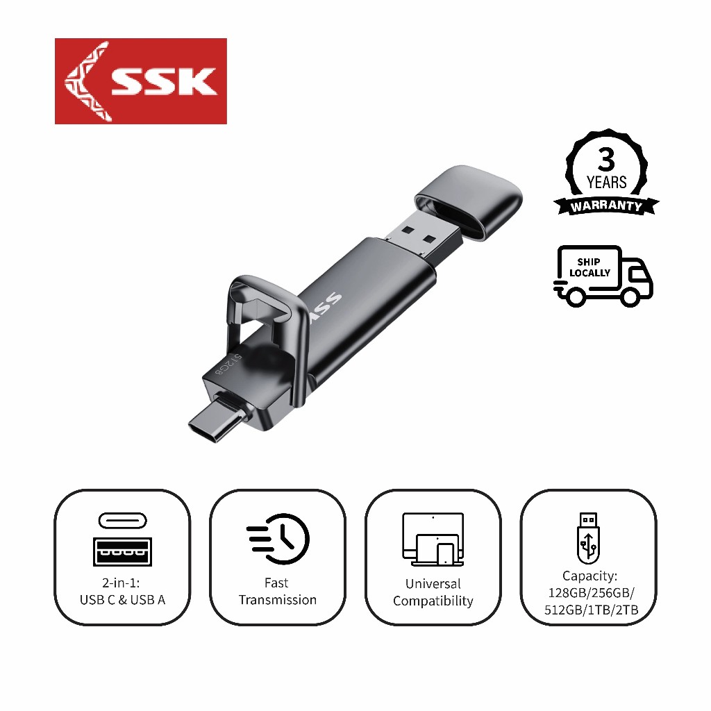 SSK SD301 Flash Drive 2TB 550MB/s USB C Pendrive USB3.2 Gen2 USB Flash Drive (2TB) | Shopee ...