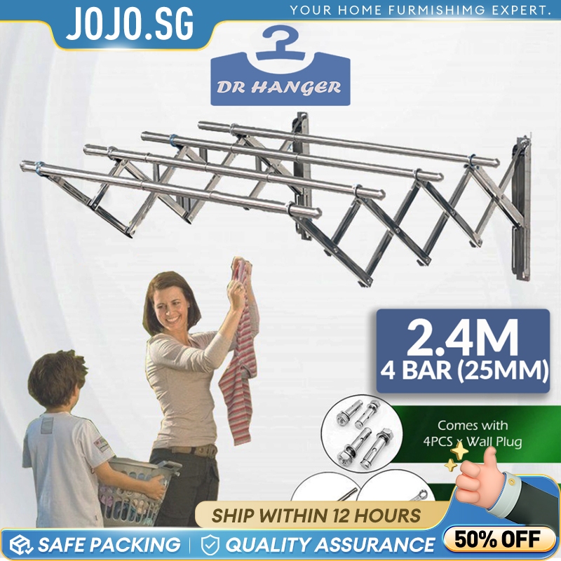JOJO 3/4/5 bar Retractable Clothes Drying Rack Foldable Clothes Rack Stainless Steel Laundry ...