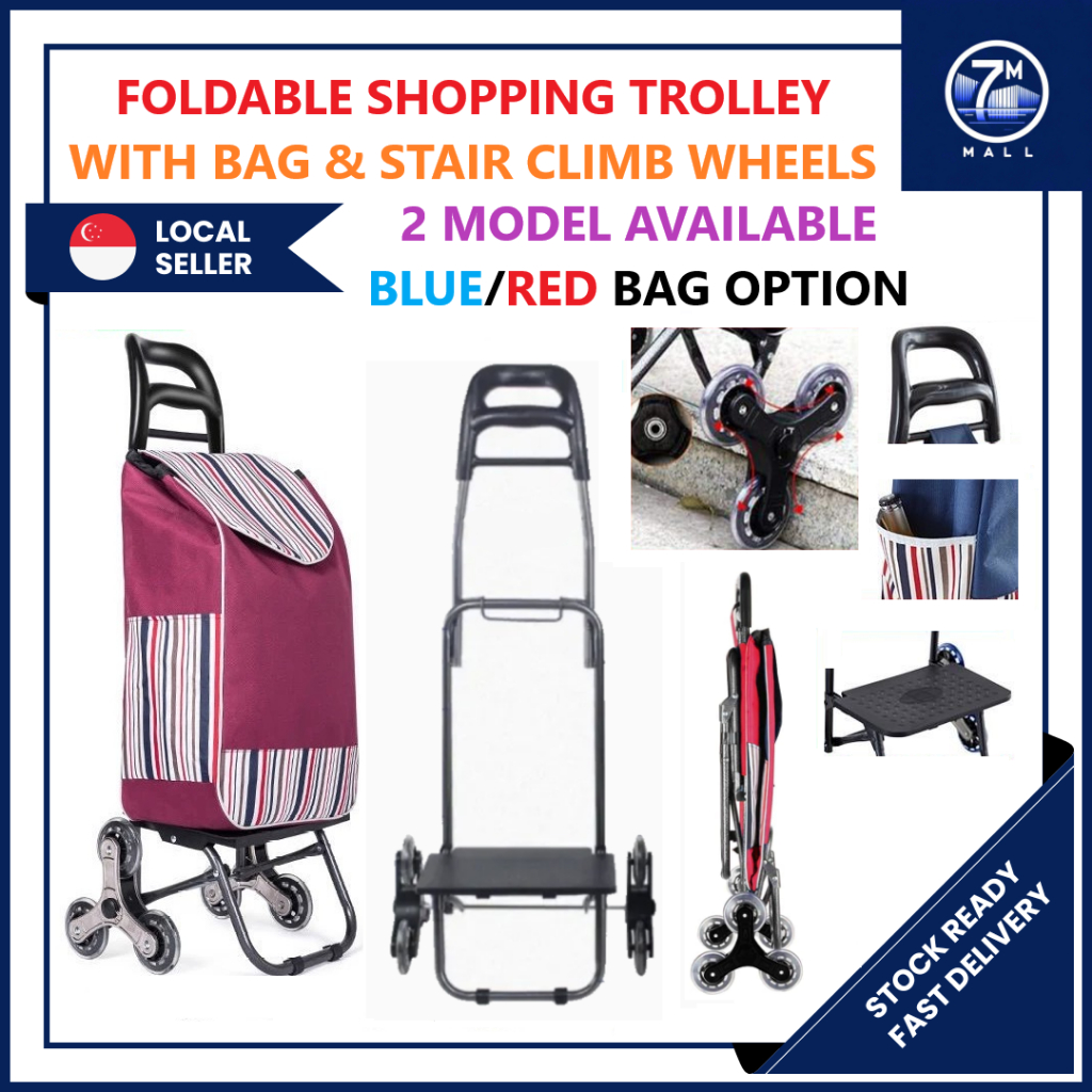 🇸🇬 Foldable Bag Trolley With Wheels | 3 Wheel Silent Stair Climber ...