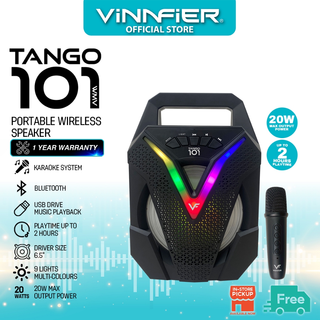 Vinnfier VF Tango 101 WMV 20W Max Portable Karaoke Bluetooth Speaker Wireless Microphone USB ...