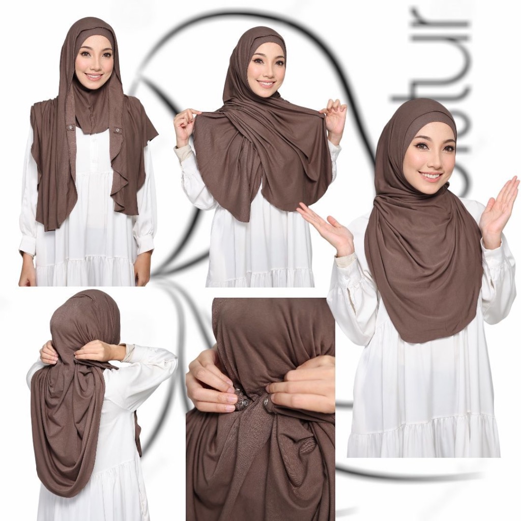 VIRAL INSTANT PINLESS, IRONLESS Jersey Shawl Hijab Button with inner ...