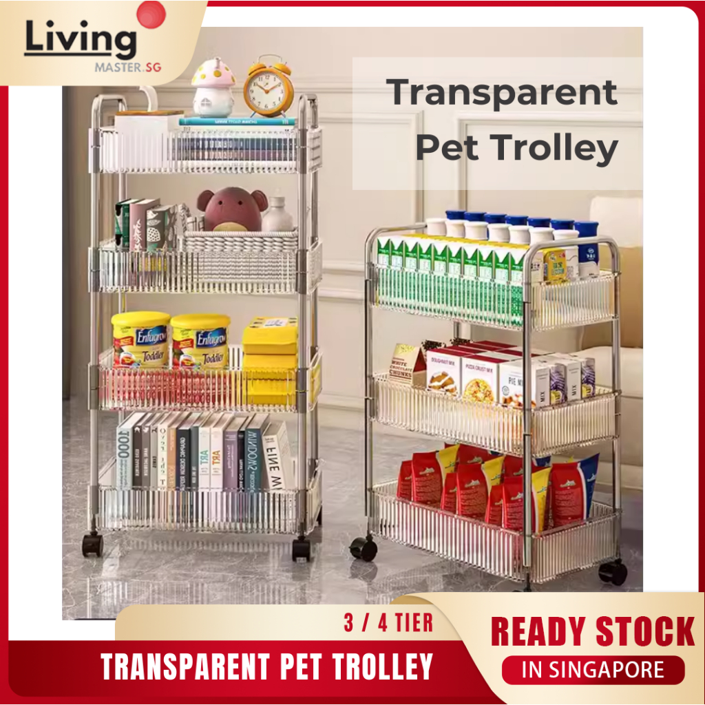 3/4 Tier Trolley Rack Transparent Multipurpose Storage Trolley ...