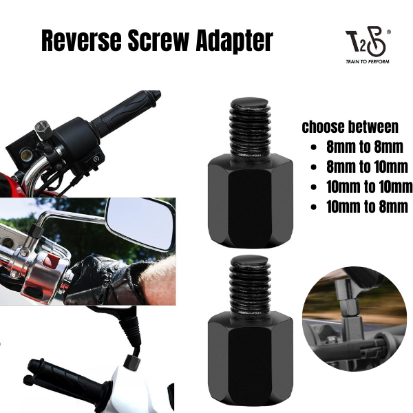 T2P Motorcycle Mirror Reverse Screw Adapter, Black Price for 1pcs 8mm ...