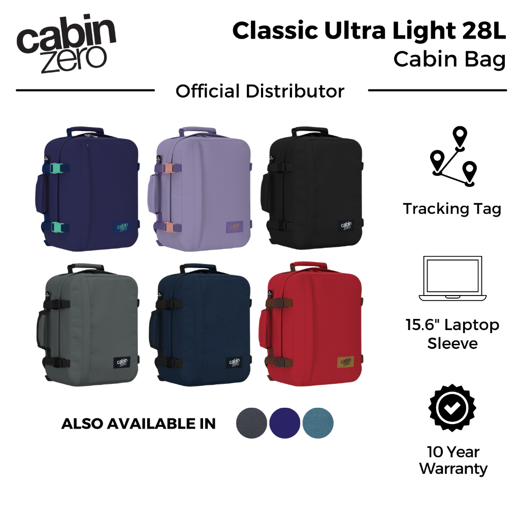 CabinZero Classic Ultra Light Cabin Bag With Luggage Trackers 28L ...