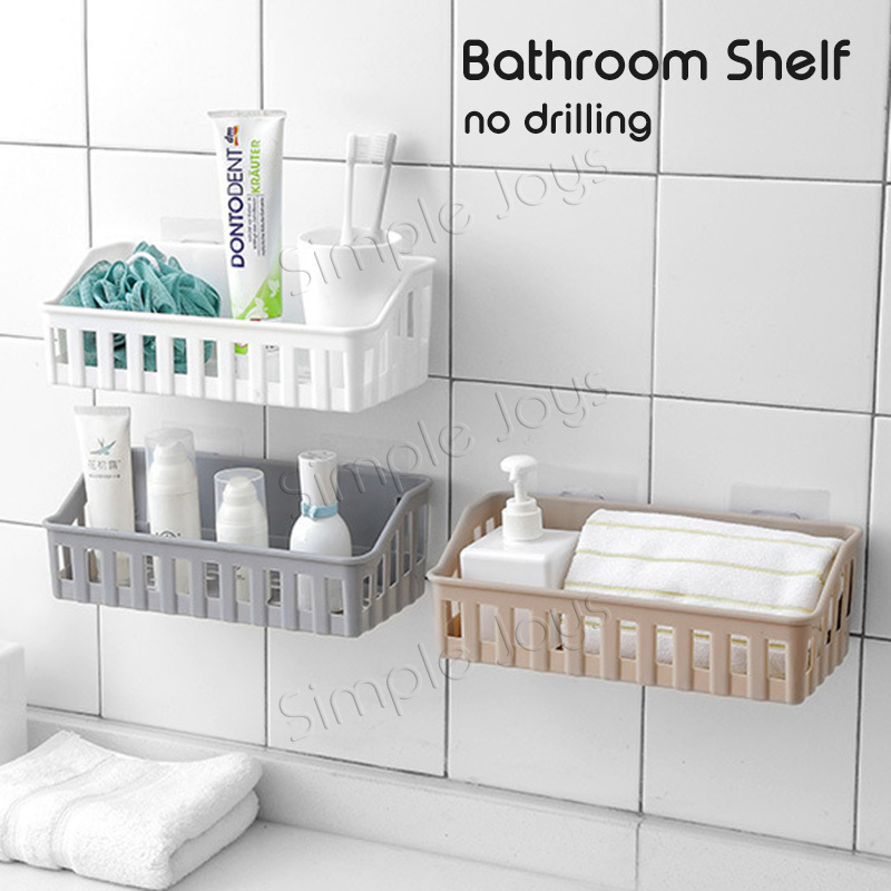 Bathroom Rack Shelf Shower Caddy Toilet Storage Punch-Free No Drilling ...