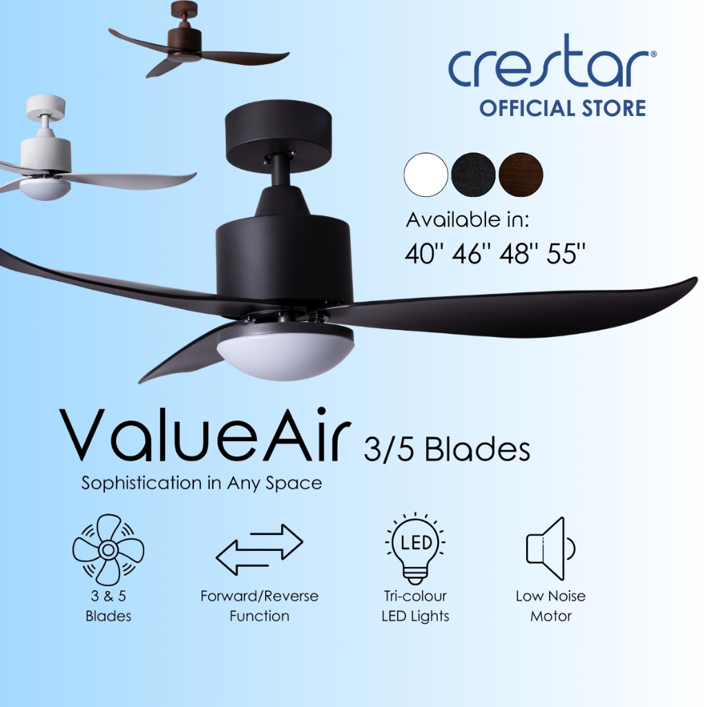 Crestar ValueAir Ceiling Fan | 3/5 Blades | Optional Tri-colour LED ...