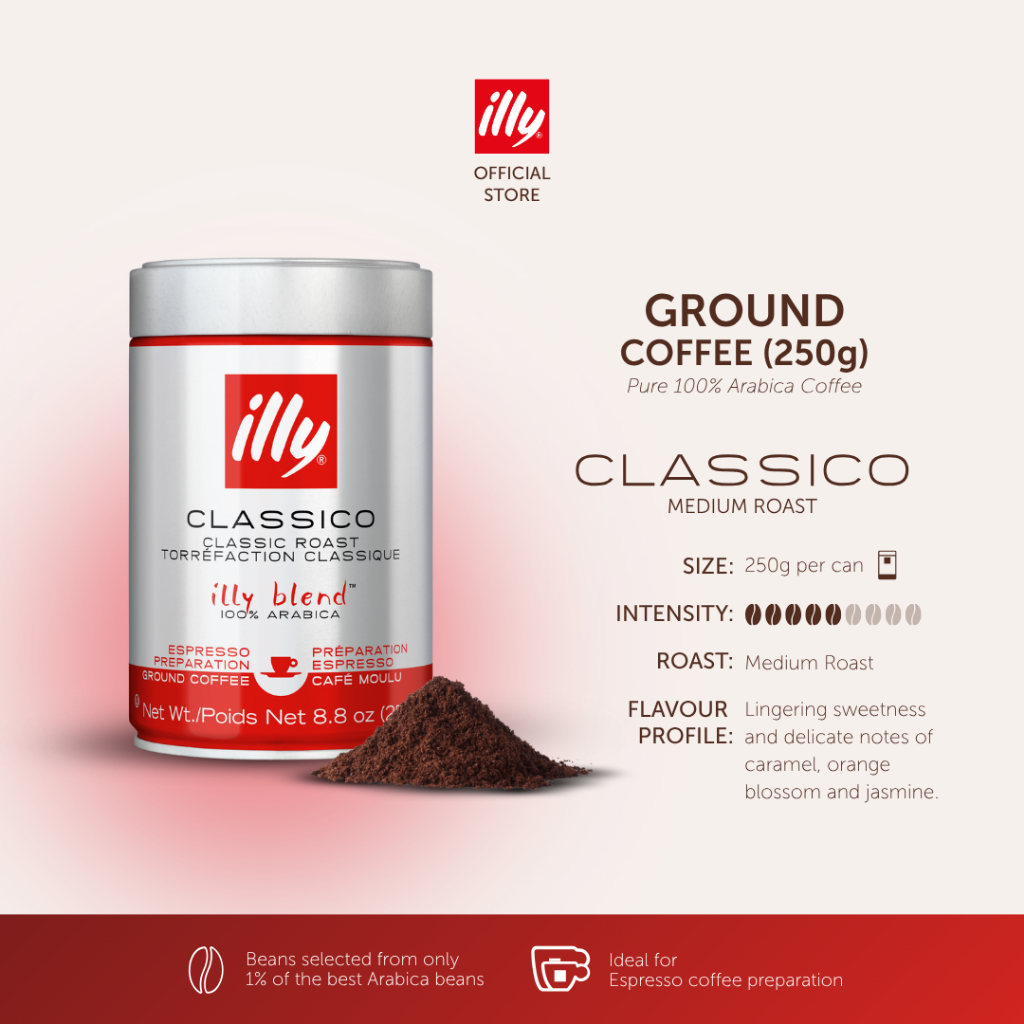 illy Ground Coffee - Medium Roast/Decaffeinated Medium/Intenso Dark/Moka Medium (125g) / (250g ...