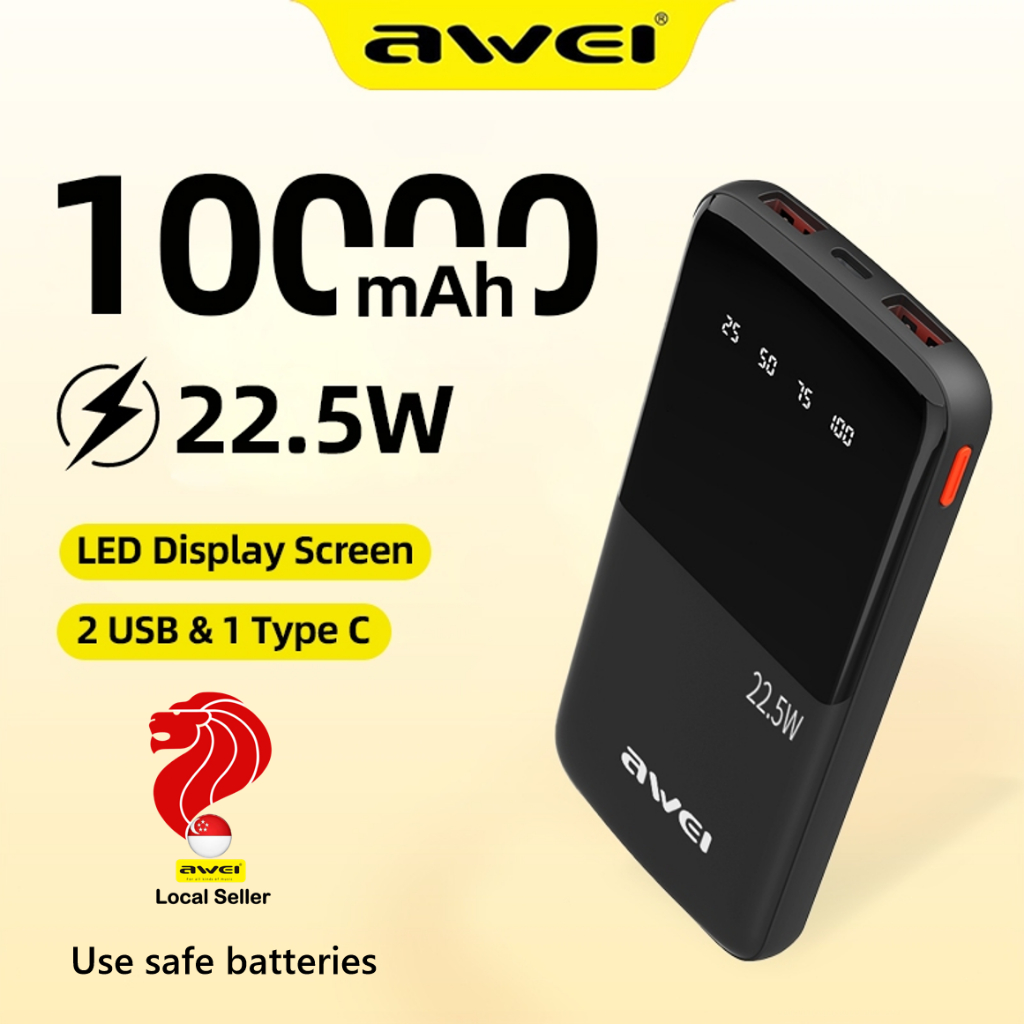 Awei P10K Power Bank 10000mAh 22.5W Fast Charging Digital Display ...