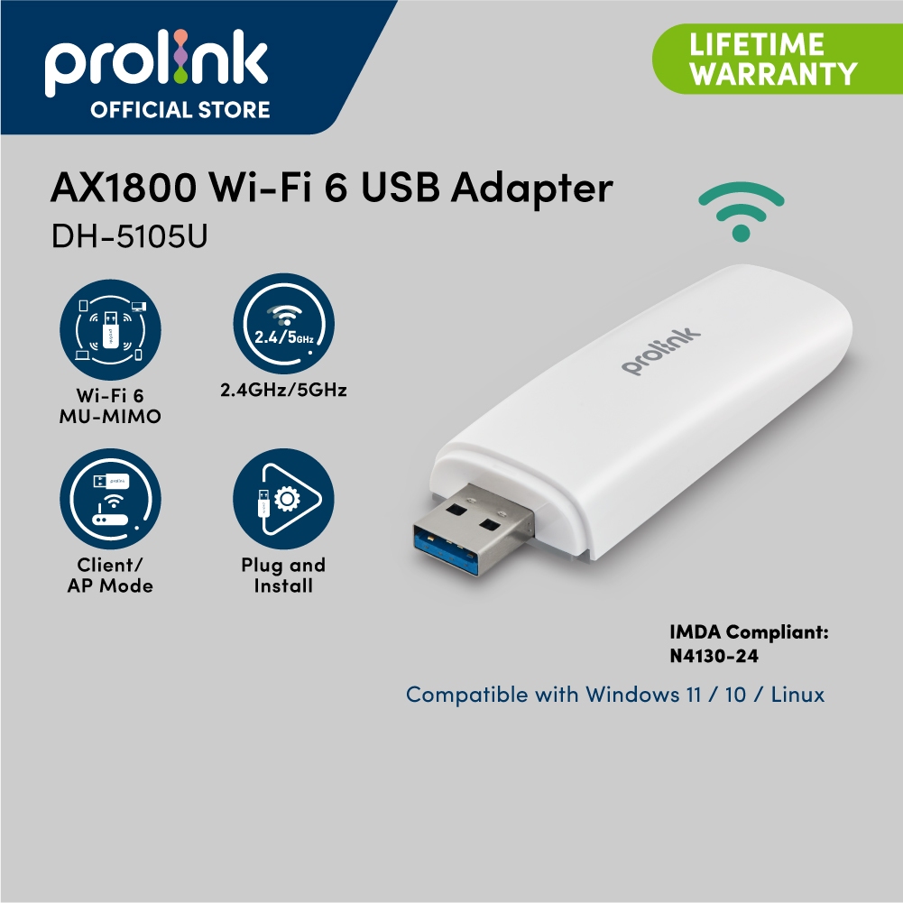 Prolink AX1800 AC1300 1200 1800Mbps MU-MIMO Dual-band 2.4Ghz 5Ghz USB ...
