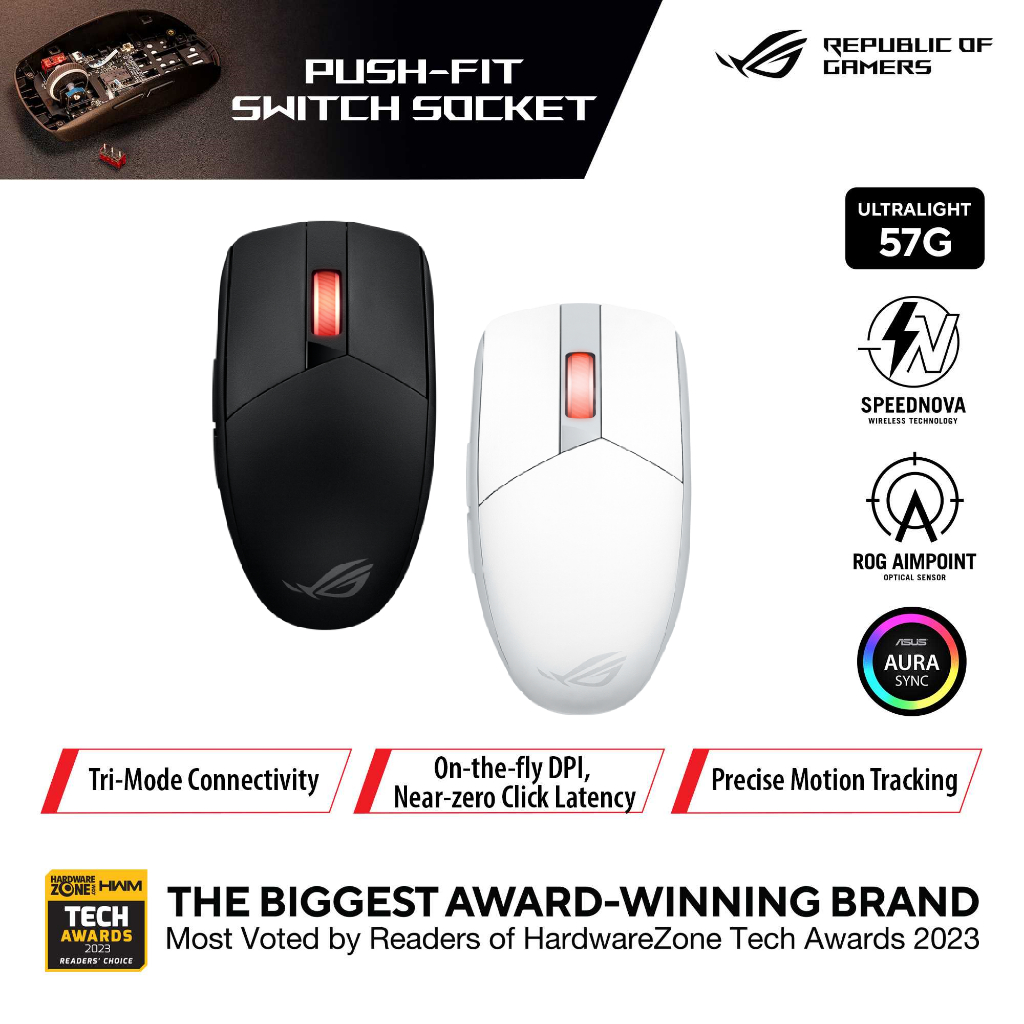 ROG Strix Impact III Wireless Gaming Mouse - Ultralight 57g, 36000 DPI ...