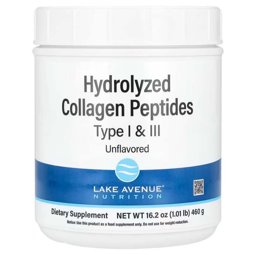 Lake Avenue Nutrition, Hydrolyzed Collagen Peptides, Type I & III, Unflavored, 1.01 lb (460 g ...