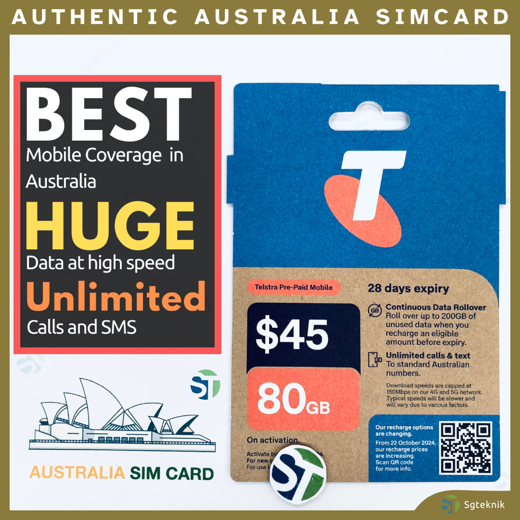 Best Mobile Coverage Telstra Australia SIM Card 80GB Data 5G 4G AU FREE Call SMS Pocket Wifi OK ...