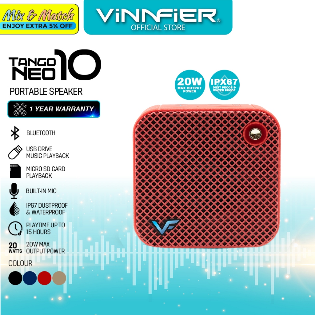 Vinnfier Tango Neo 10 Bluetooth Portable Speaker, IPX67 Dustproof ...