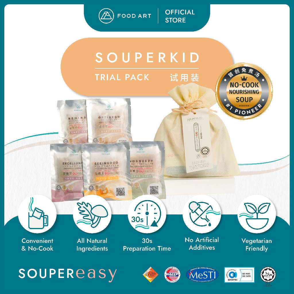 Food Art SOUPERKID Trial Pack Children Kids Herbal No-Cook Soup Pack (5 ...