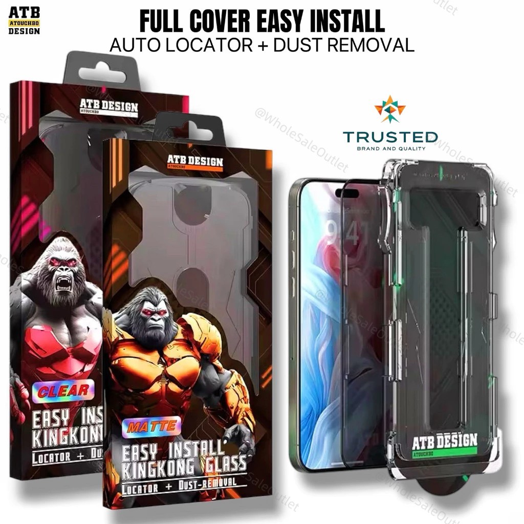 ATB IP Phone 14 15 16 16e 17 King Kong Tempered Glass Auto Align + Dust ...