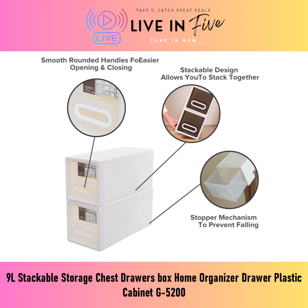 9L Stackable Storage Chest Drawers box Home Organizer Drawer Plastic ...