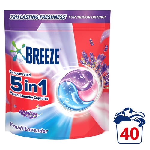 Breeze Laundry Capsules 5-in-1 Fresh Lavender (40 pcs) | Shopee Singapore