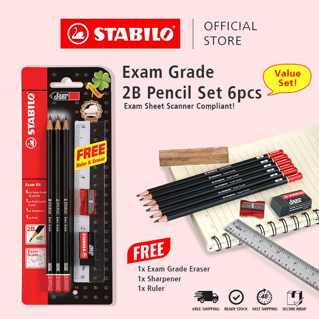 Graphite Pencil - STABILO Exam Grade 2B Pencil Set 6pcs Free Sharpener ...