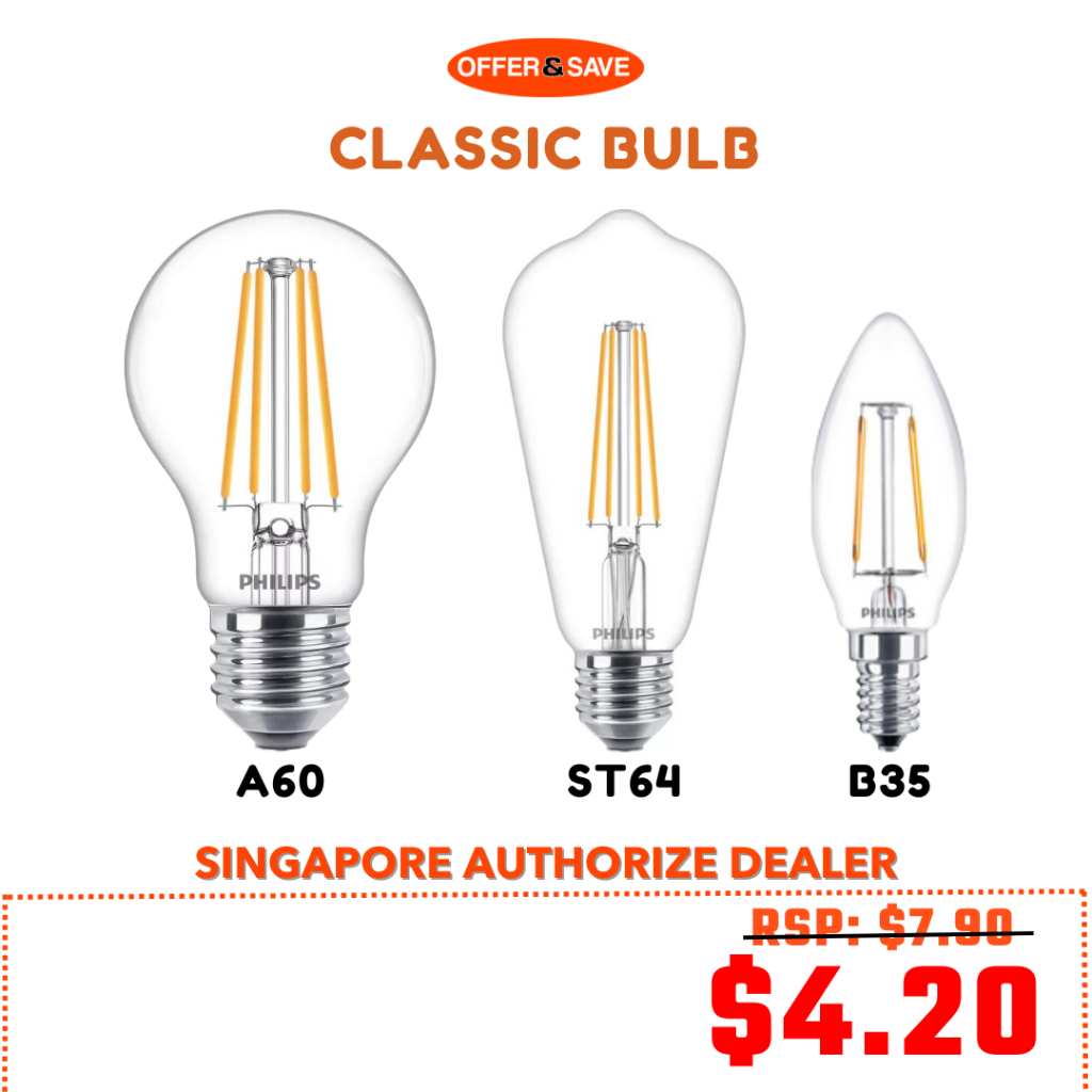Philips LED Classic Bulbs 2W/4W/6W E14/E27 A60/ST64/B35 2700K/Warm ...