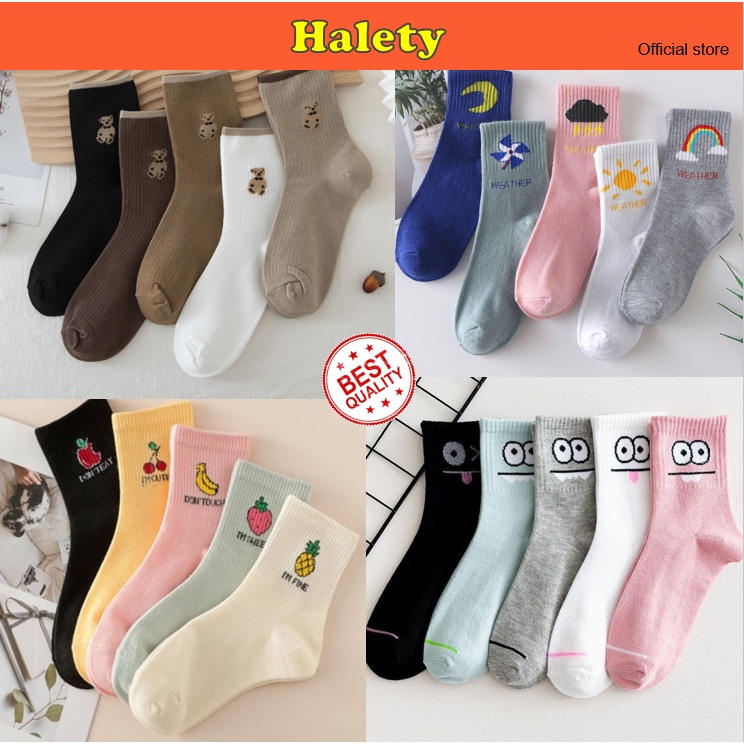 5 pairs Cute Socks mid cut cartoon sock Korean Socks Sock Cartoon ...