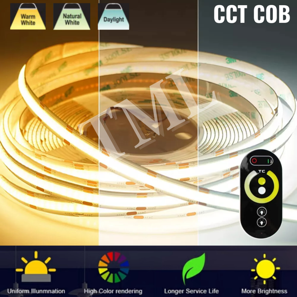 12V 24V Tritone CCT COB LED Strip Light 2835 3tone Dimmable 5meters CCT ...