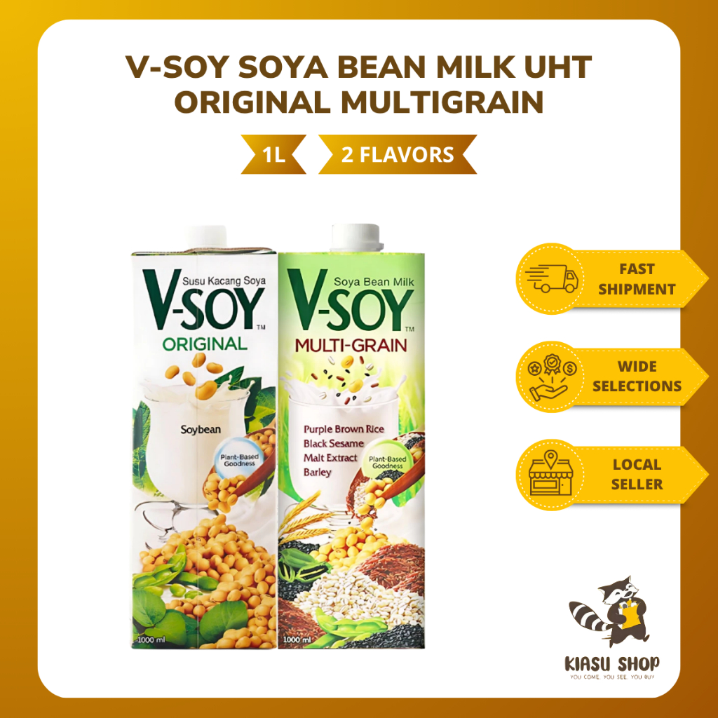 V-SOY Soya Bean Milk UHT Original Multigrain 1L High Quality Soybean ...