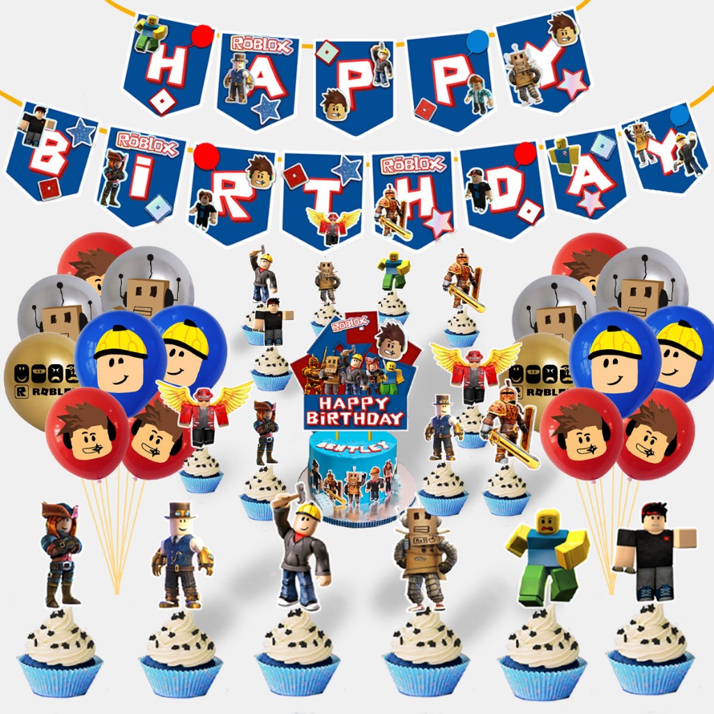 Virtual World Roblox Birthday Party Theme: HBD Banner, Cake Toppers And ...