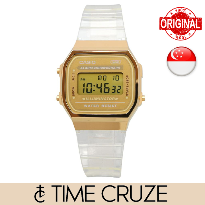 [Time Cruze] Casio A168 Jelly Transparent Digital Gold Tone Case Unisex ...