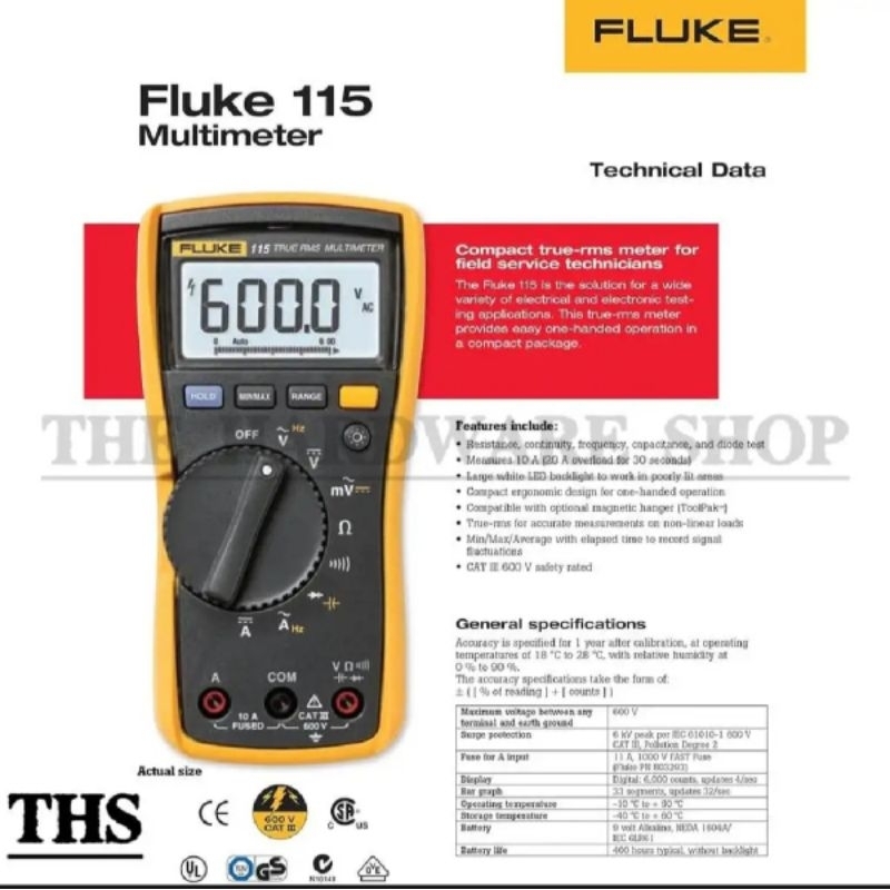 Fluke 115 Field Technicians Digital Multimeter | Shopee Singapore