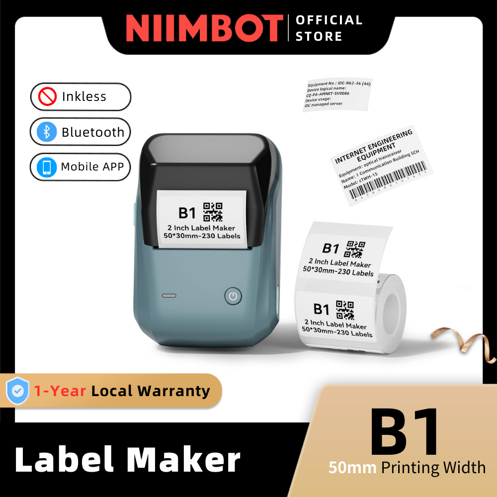 NIIMBOT B1 50mm Inkless Label Maker, Wireless Bluetooth Thermal Sticker ...