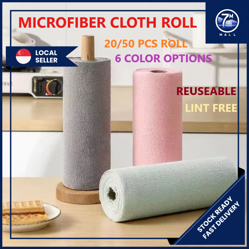 🇸🇬 20/50pc Kitchen Towel Roll | Microfiber Cleaning Hand Cloth Dish Rag ...