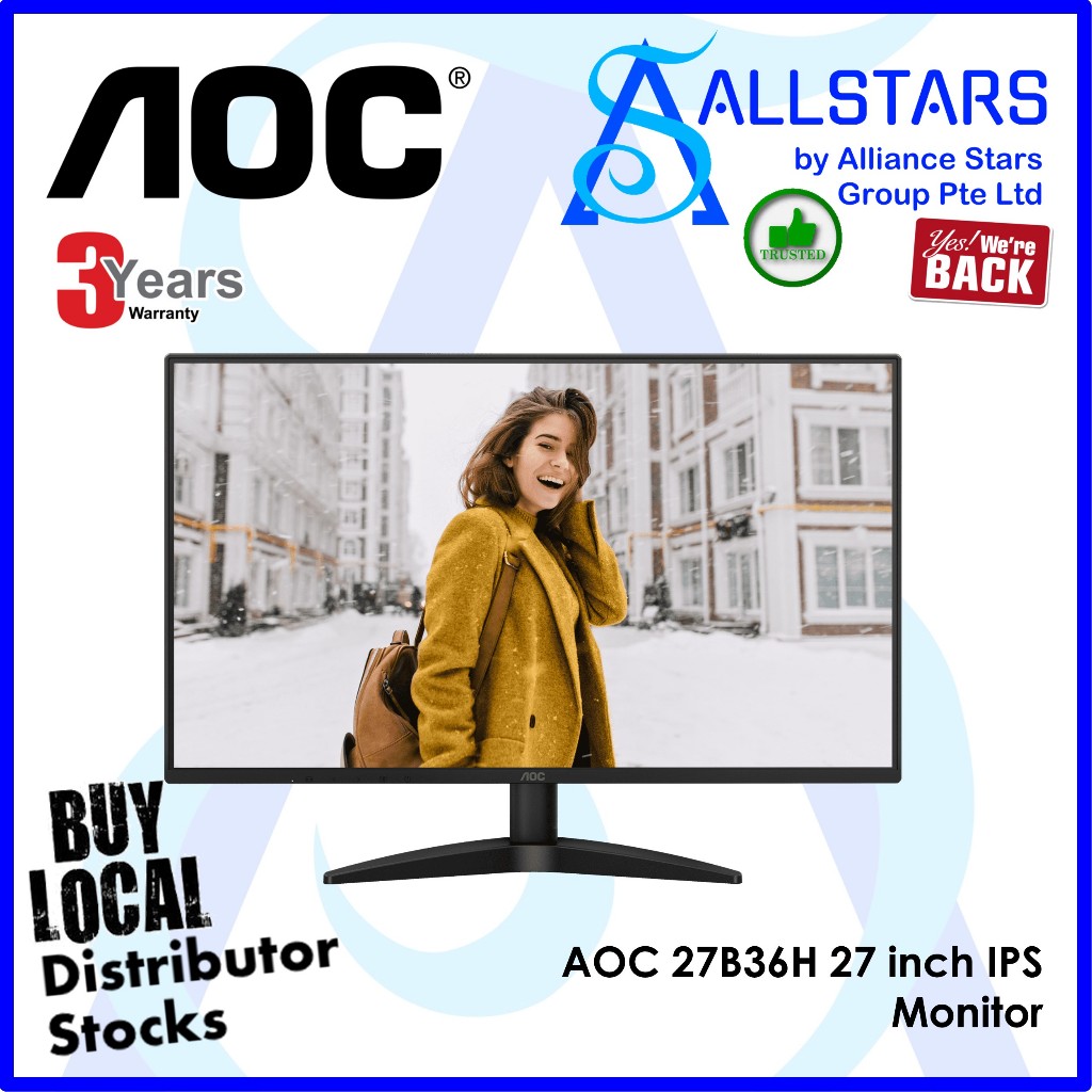 "Shipping 27B36X 144Hz DP+HDMI" AOC 27B36H 27 inch IPS Monitor / FHD, 1920x1080, 100Hz, 1ms ...