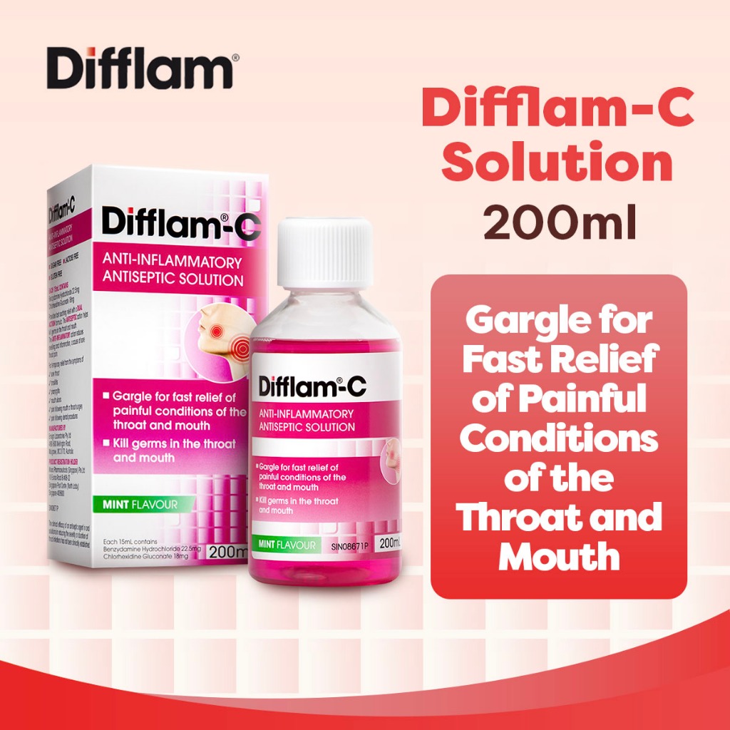 Difflam-C Solution Gargle and Mouthwash for Sore Throat 200ml [EXP 01 ...