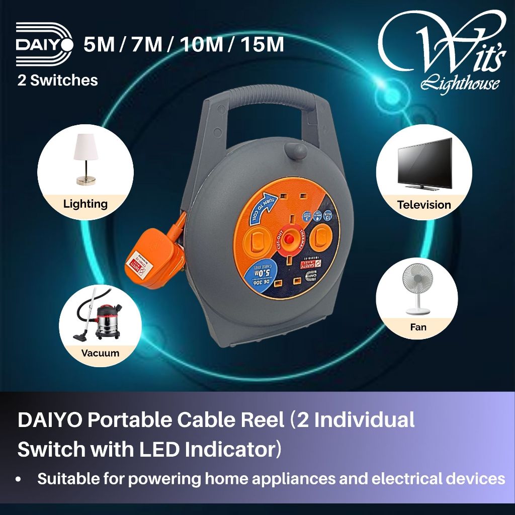 [SG Seller] Portable Power Extension Cable Reel Dual Socket (5M / 7M ...