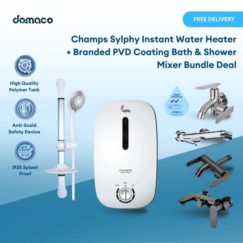 Champs Sylphy Instant Water Heater + Branded PVD Coating Bath & Shower ...