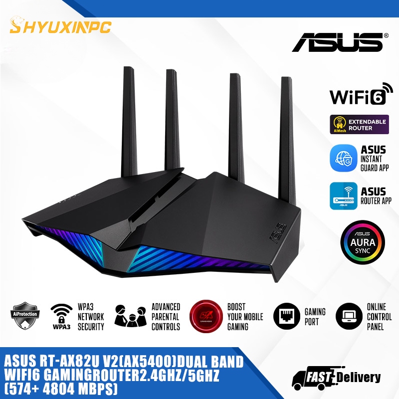 ASUS RT-AX82U V2 AX5400 Dual Band WiFi 6 Gaming Router, WiFi 6 802.11ax, Mobile Game Mode ...
