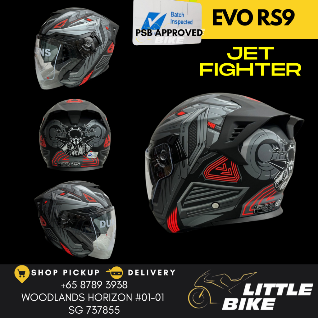 SG SELLER - PSB APPROVED EVO RS9 Jet Fighter open face motorcycle ...