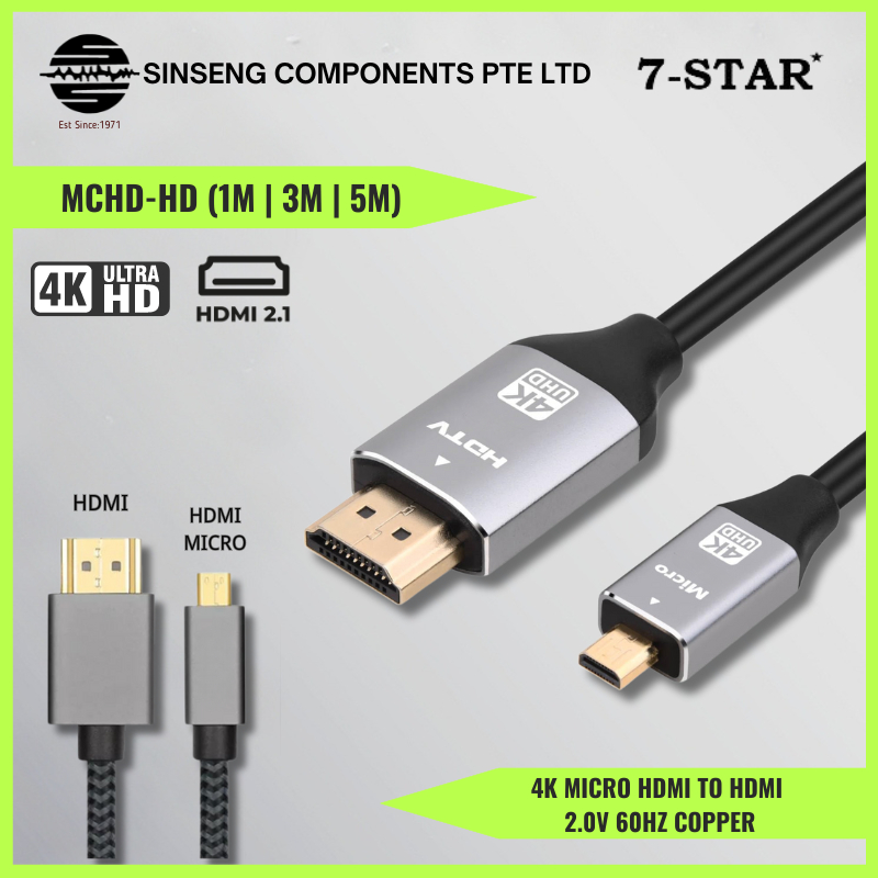 7-STAR* Micro HDMI to HDMI V2.0 4K60Hz HD 1080P 3D Cable 1M/3M/5M ...