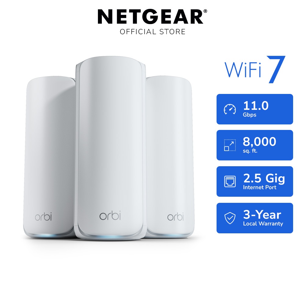NETGEAR Orbi 770 (RBE773) WiFi 7 Mesh System: 3-Pack, Tri-Band, Up to ...