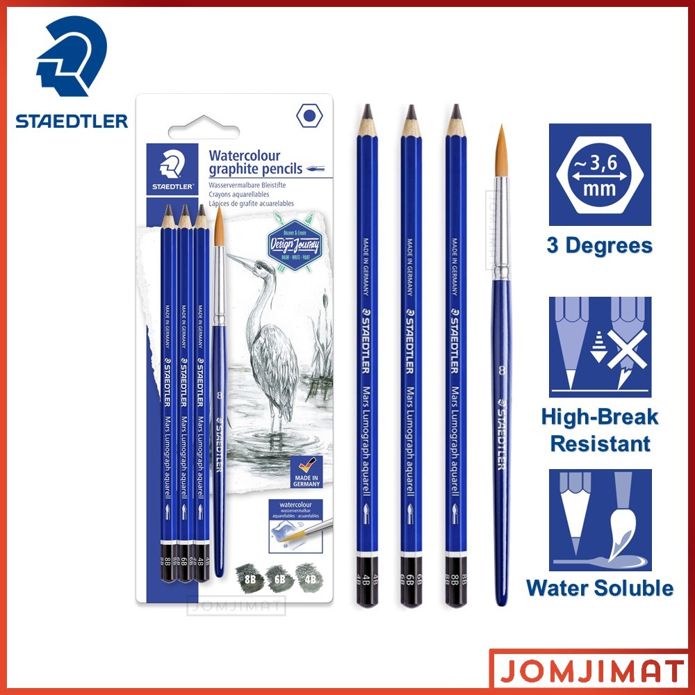 Staedtler Mars Lumograph Aquarell Pencil Set 100A SBK4 (3 Degrees + Brush) / Staedtler ...