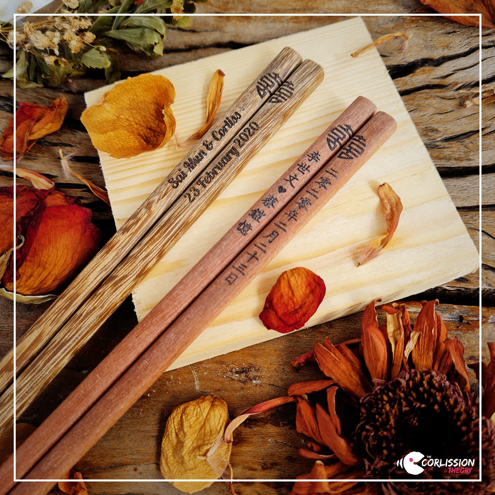 Custom Name Wooden Chopsticks Wedding Personalized Eco Gifts Engraving Wood Double Happiness Chinese Tea Ceremony