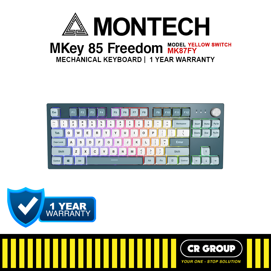 MONTECH MKey 85 TKL Freedom - Mechanical Gaming Keyboard - Red/Yellow Switch with Knob (1Yr ...