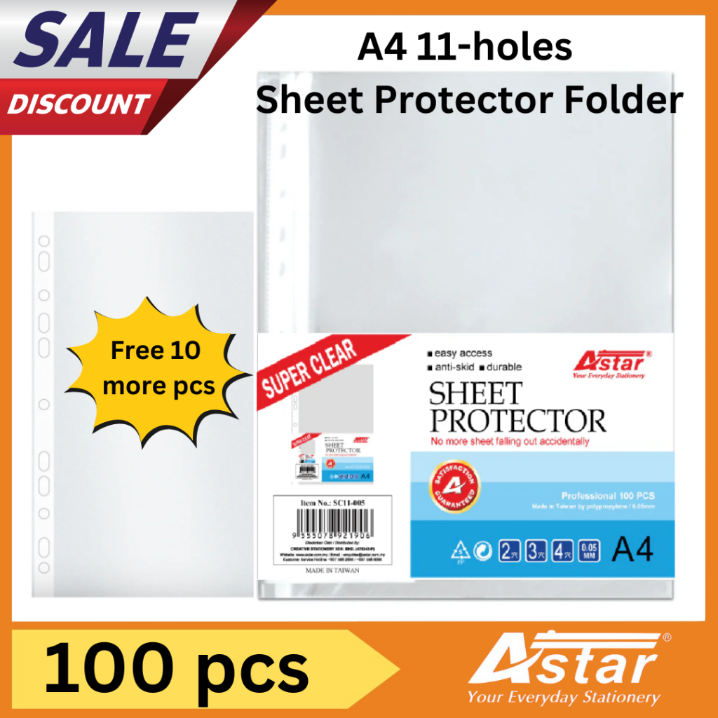 [SG STOCK][Astar][100pcs] A4 11-Hole Clear Sheet Protector/Copy Safe ...