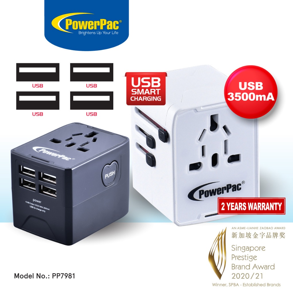 PowerPac Multi Travel Adapter With 4 USB Charger (PP7981) | Shopee ...