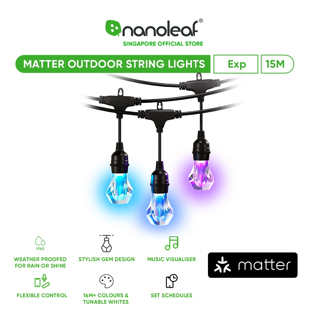 Matter Smart Multicolor Outdoor String Lights EXPANSION Pack 49ft (15m ...