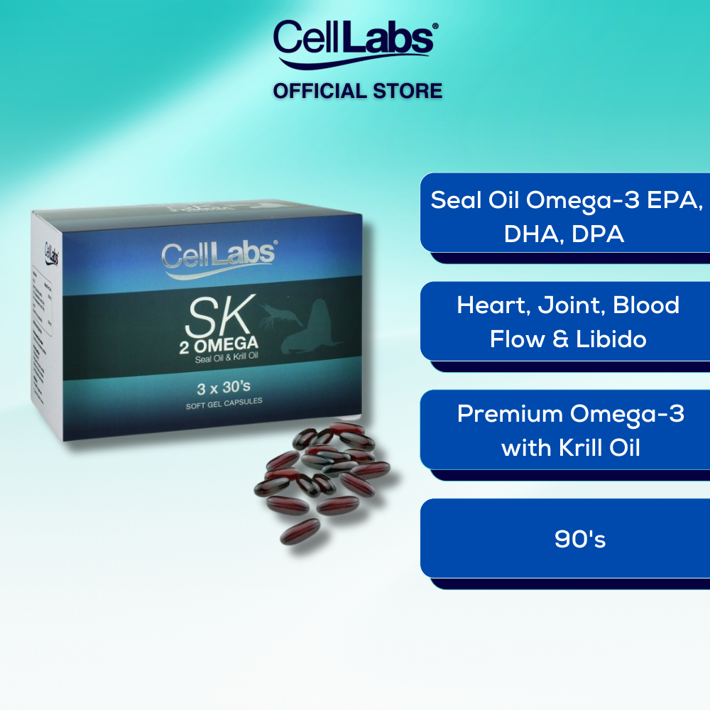 CellLabs SK2 Omega-3 Oil (3 x 30's) Seal Oil Krill Oil 10 times More effective Omega for Heart ...
